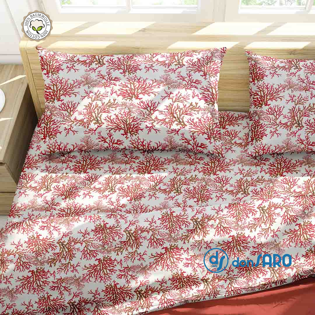 Completo lenzuola cotone disegno coralli marini, Antille - Donsaro